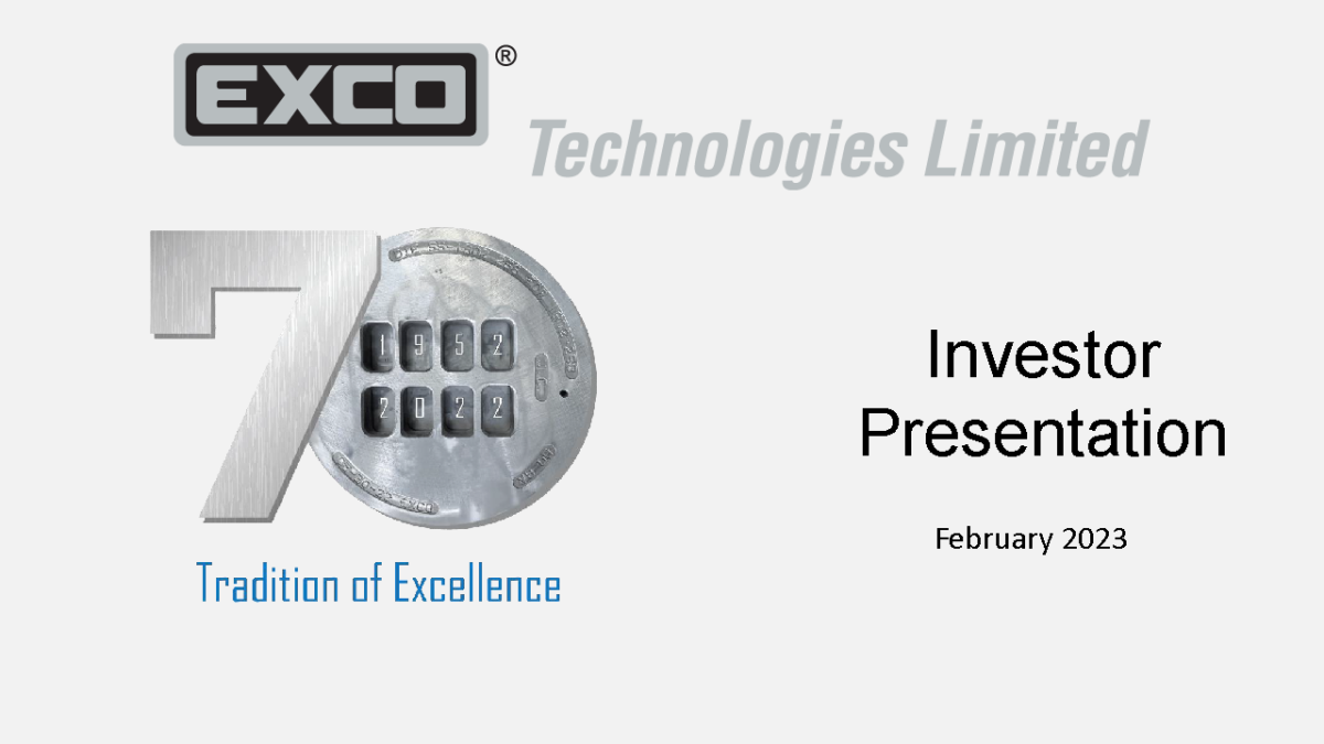 Investor Presentations – Exco Technologies Limited